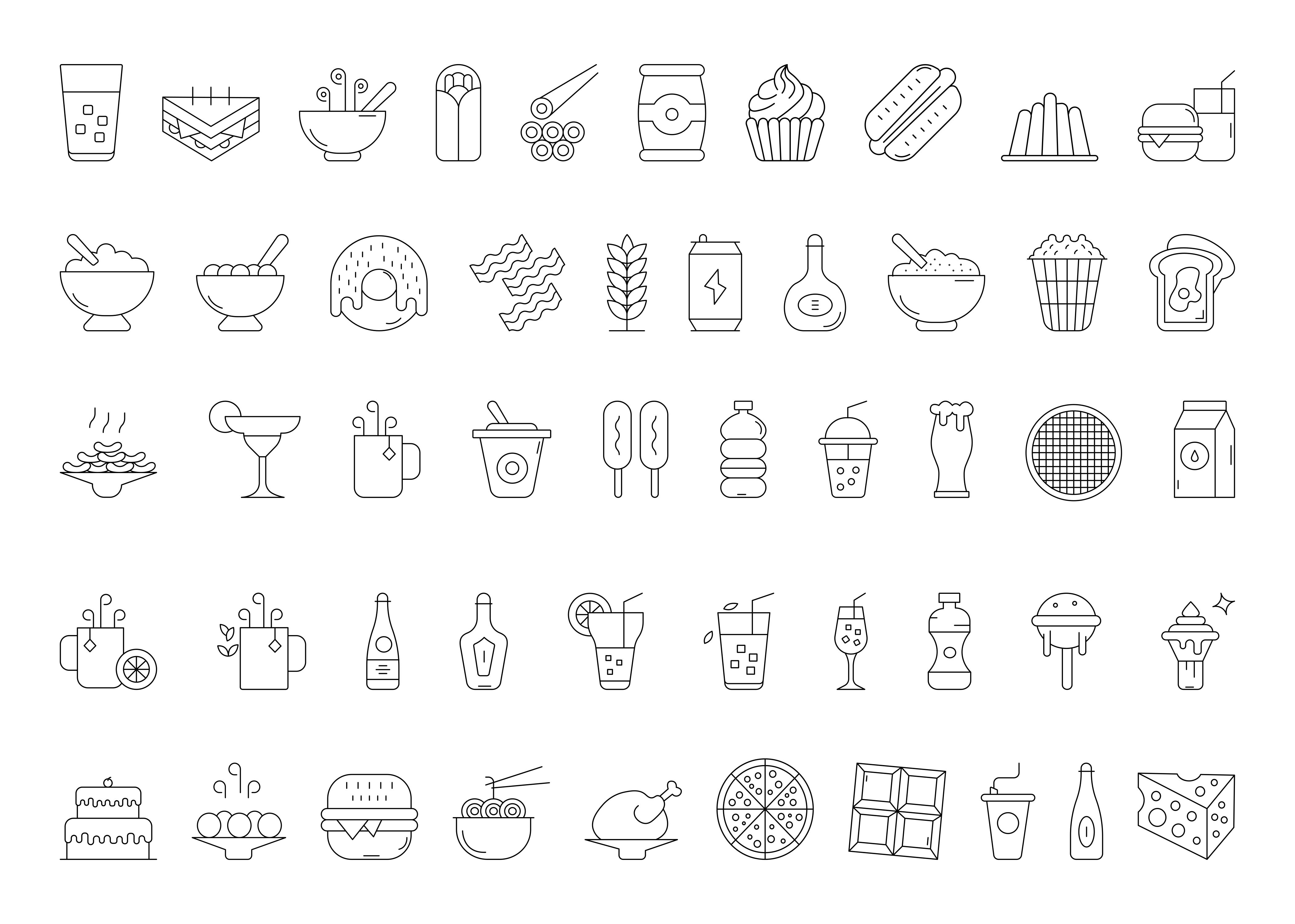 Many icons of various types of food and beverages. vector – Free Food ...