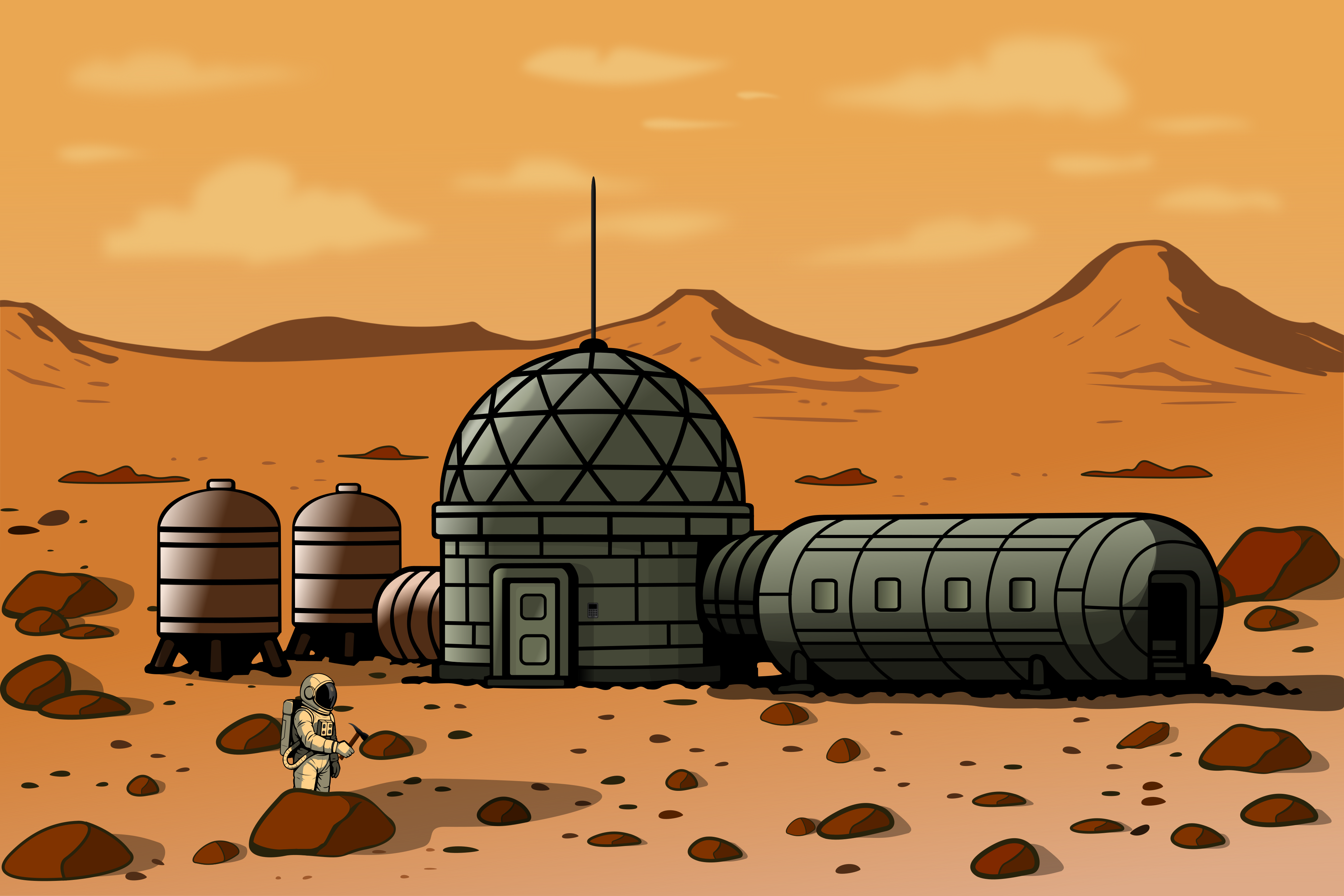 A mars base with a dome and astronaut. vector – Free Background Image ...