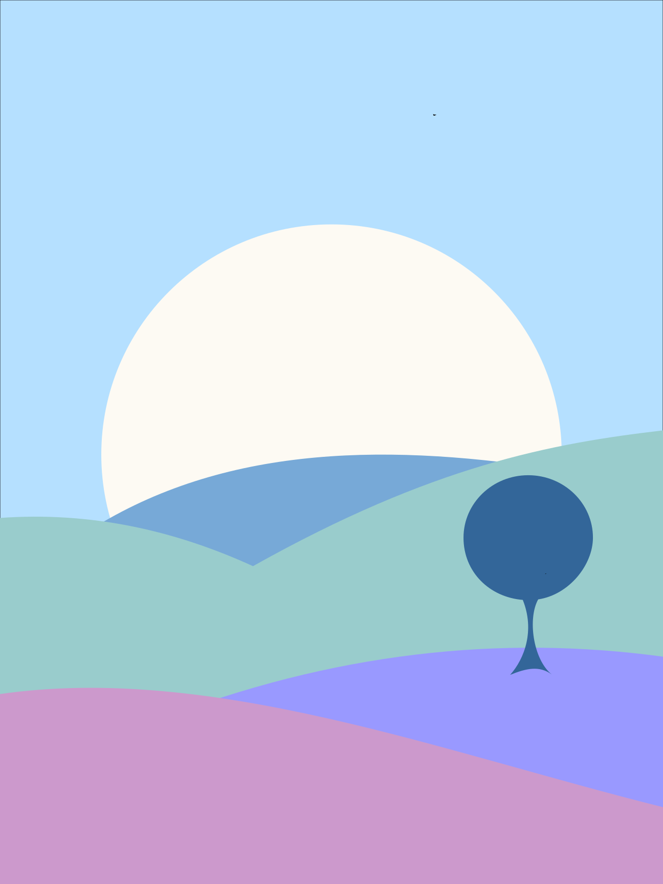 A stylized landscape displays a sunset and tree. vector – Free ...