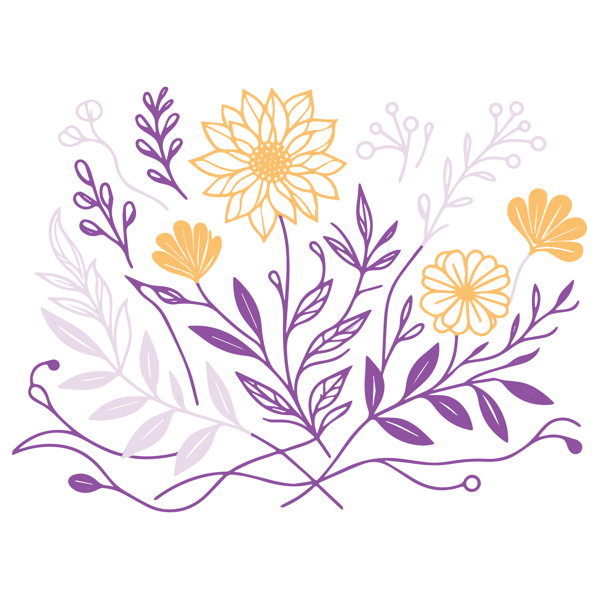 Vektor Berikut keterangannya: ilustrasi bunga berwarna oranye dan ungu ...