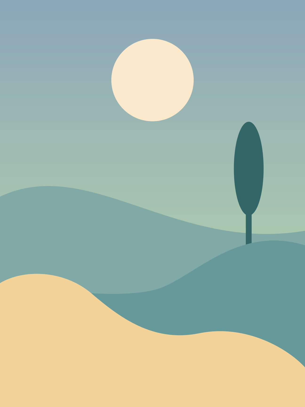 A minimalist landscape with a sun and tree. vector – Free Abstract ...