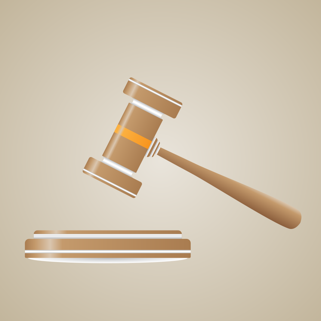 Vektor Sebuah palu kayu terletak di sebelah baloknya. – Gambar Hukum ...