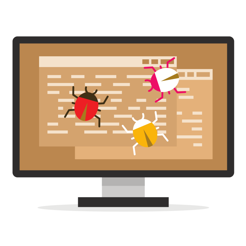 Computer screen showing bugs over code. vector – Free Computer Image on ...