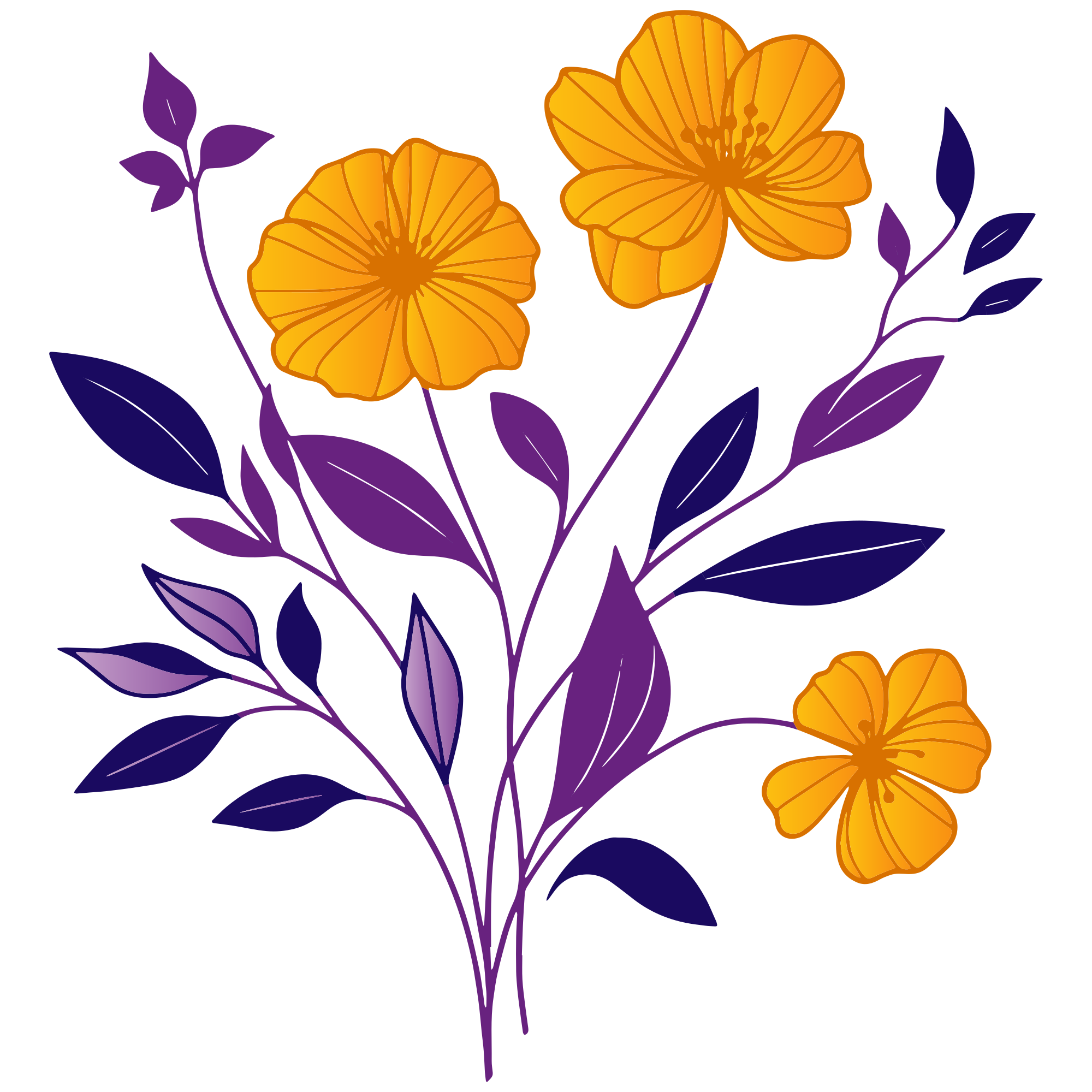 Yellow flowers and purple leaves create a beautiful bouquet. vector ...