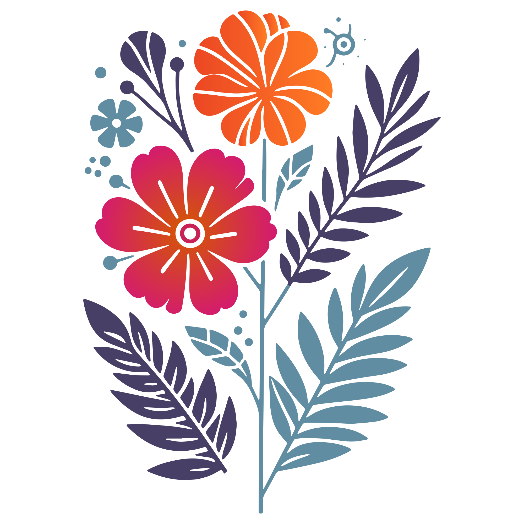 Vektor Bunga dan dedaunan berwarna-warni diilustrasikan dalam gambar ...