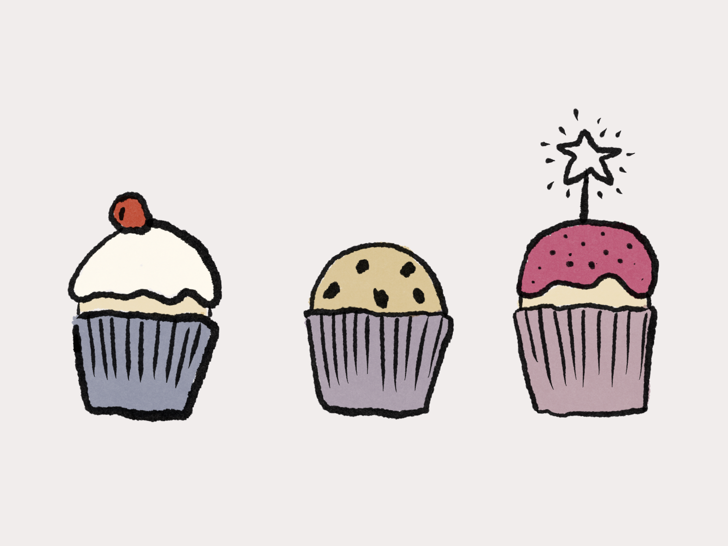 Three decorated cupcakes sit side by side. vector – Free Illustration ...