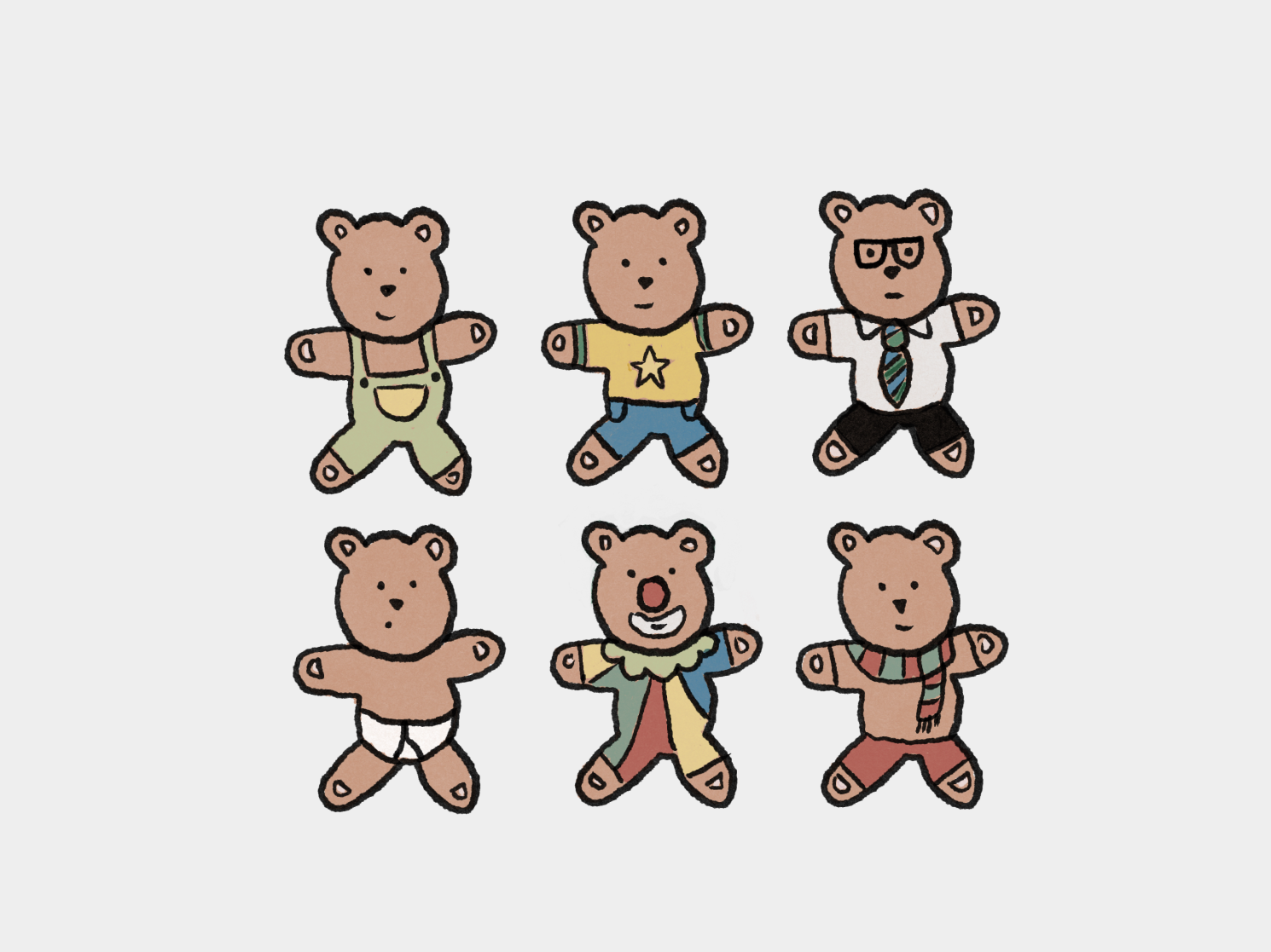 Six cartoon bears are shown in different outfits. vector – Free Icons ...