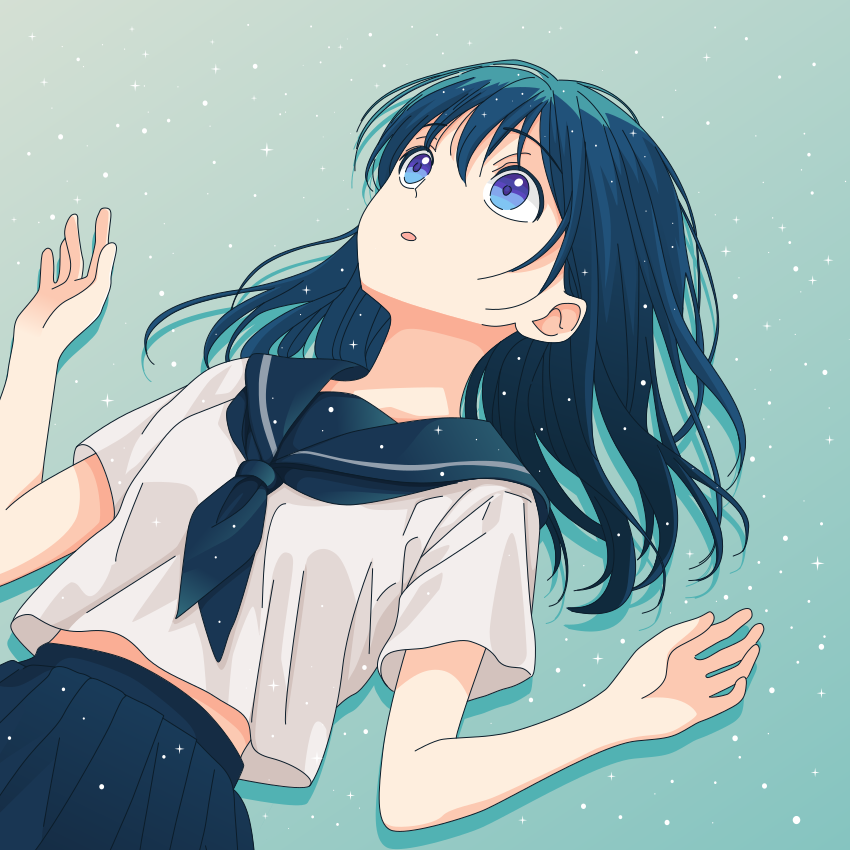 Anime girl floats and looks upwards at stars. vector – Free Wallpaper ...