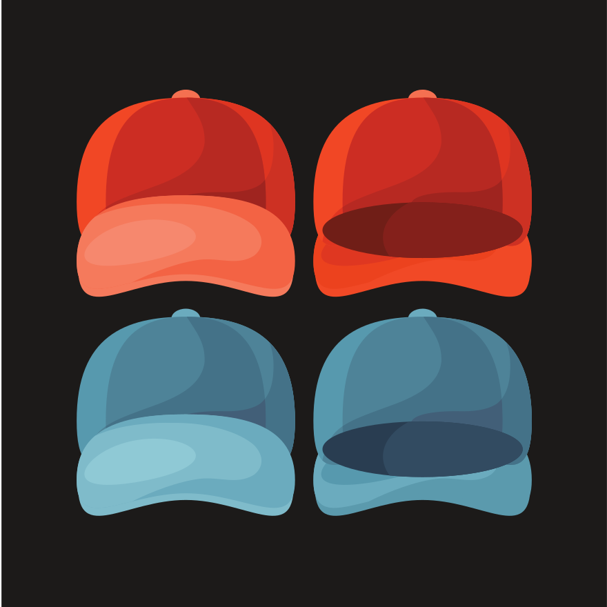 Four baseball caps in different colors. vector – Free Fashion Image on ...