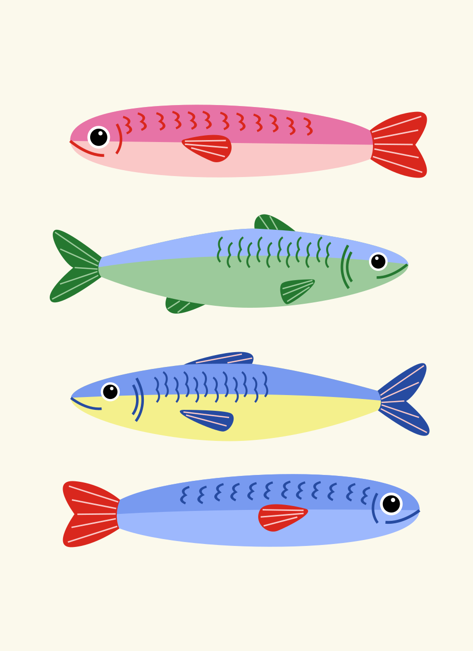 Four colorful cartoon fish arranged vertically vector – Free Wallpaper ...