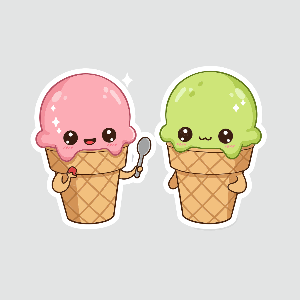 Two cute cartoon ice cream cones with faces. vector – Free Food Image ...