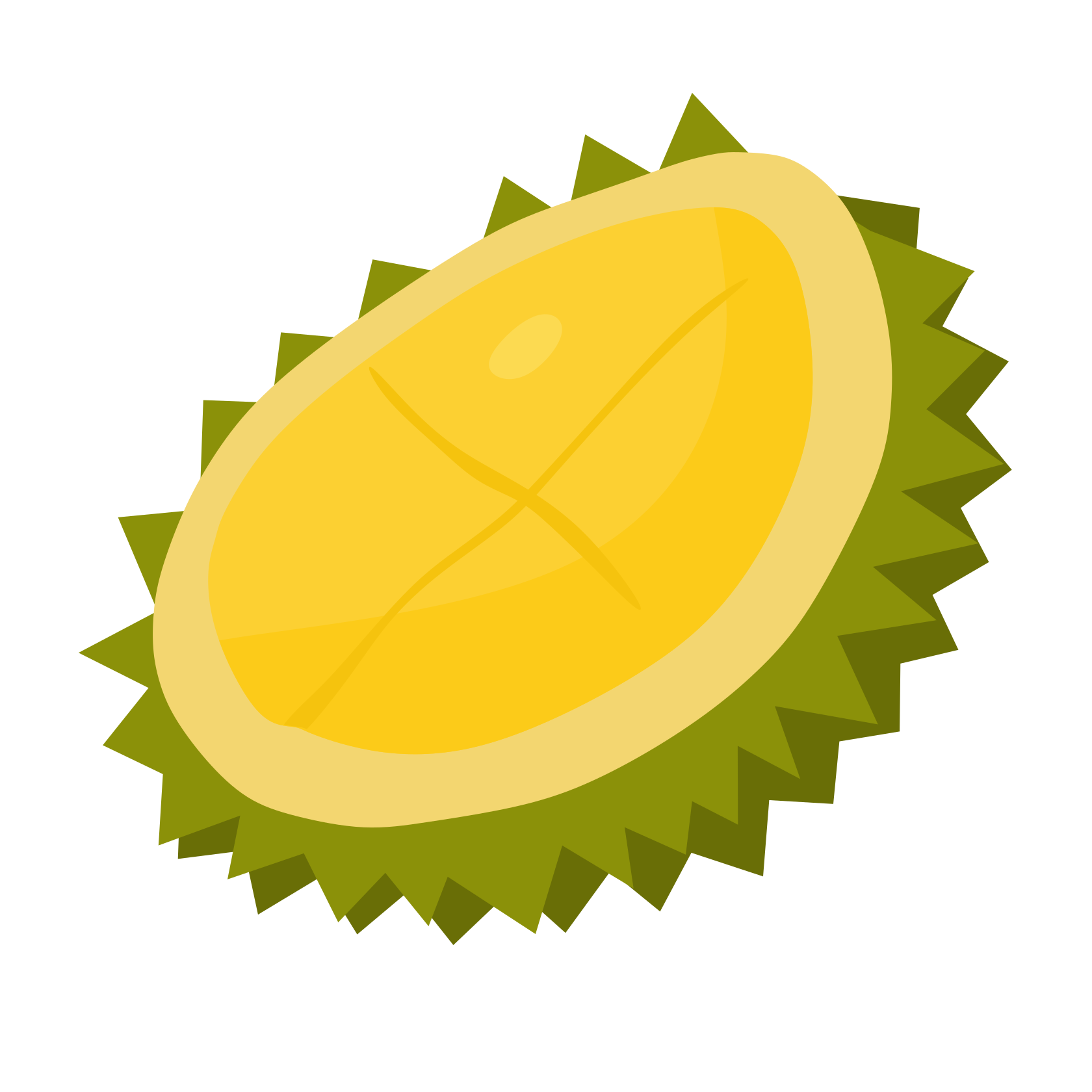 Un fruto de durián partido por la mitad con pulpa amarilla vector ...