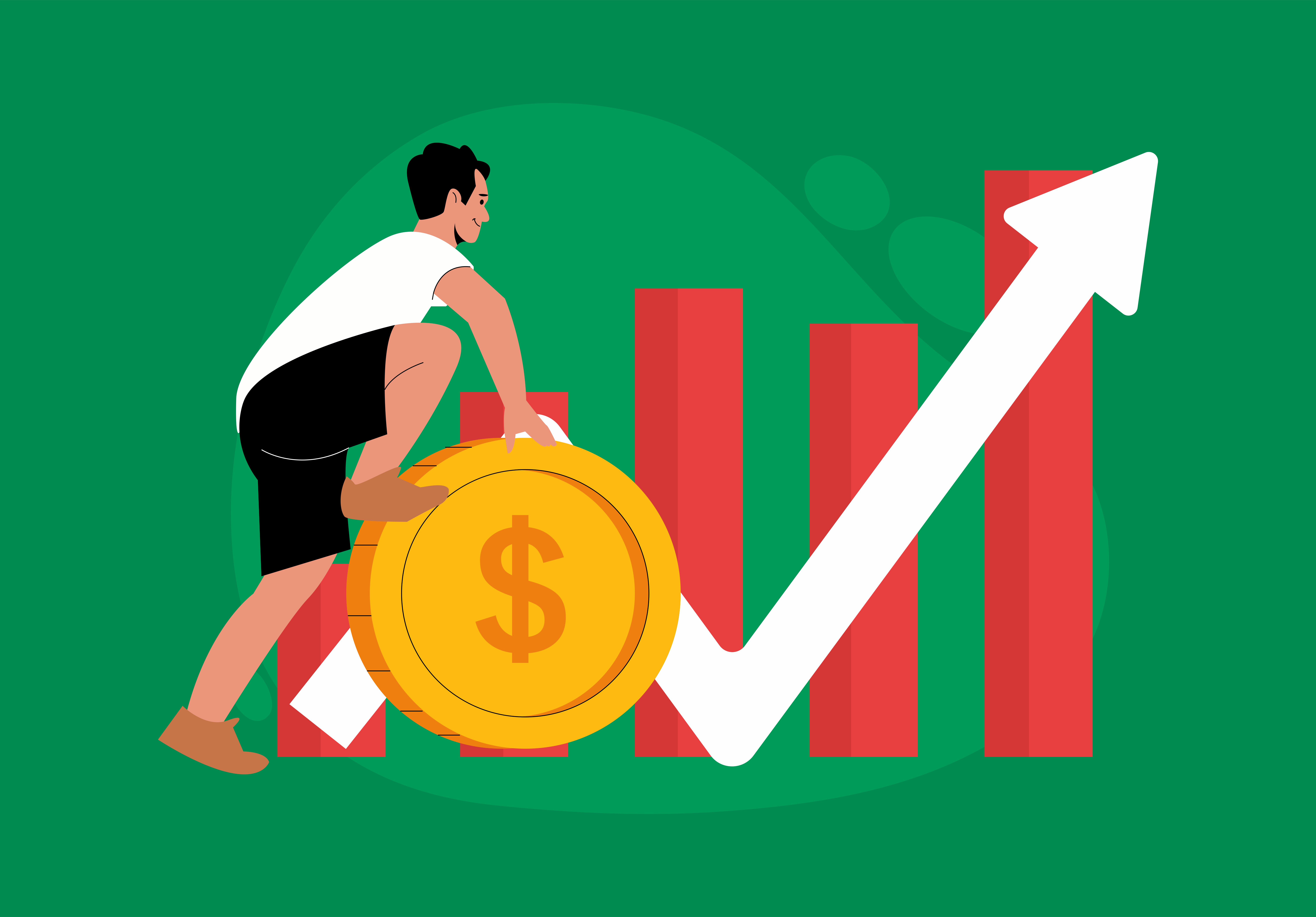 Man pushing coin up rising graph with arrow vector – Free Business ...