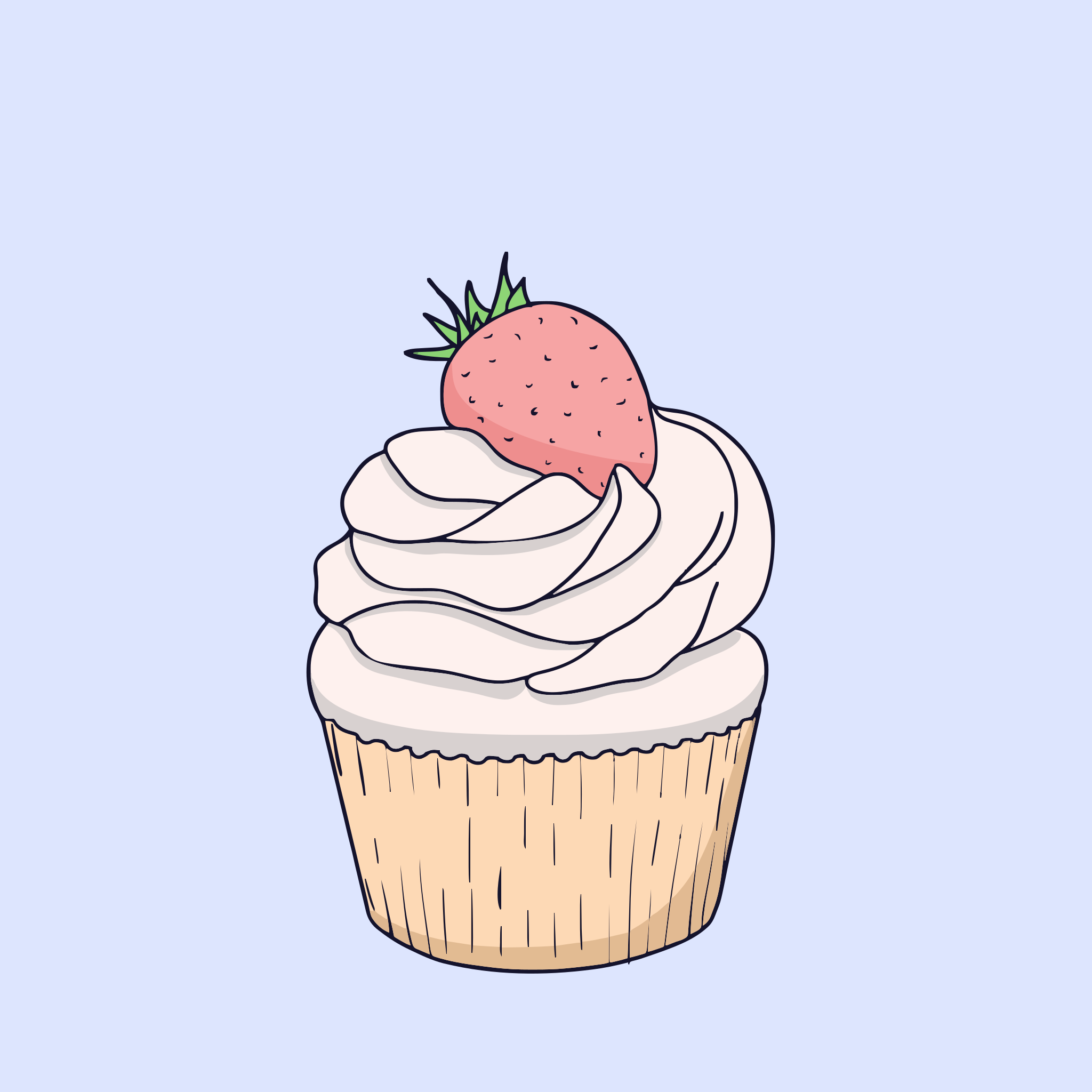 Um cupcake com cobertura branca e um morango. vetor – Imagem grátis ...