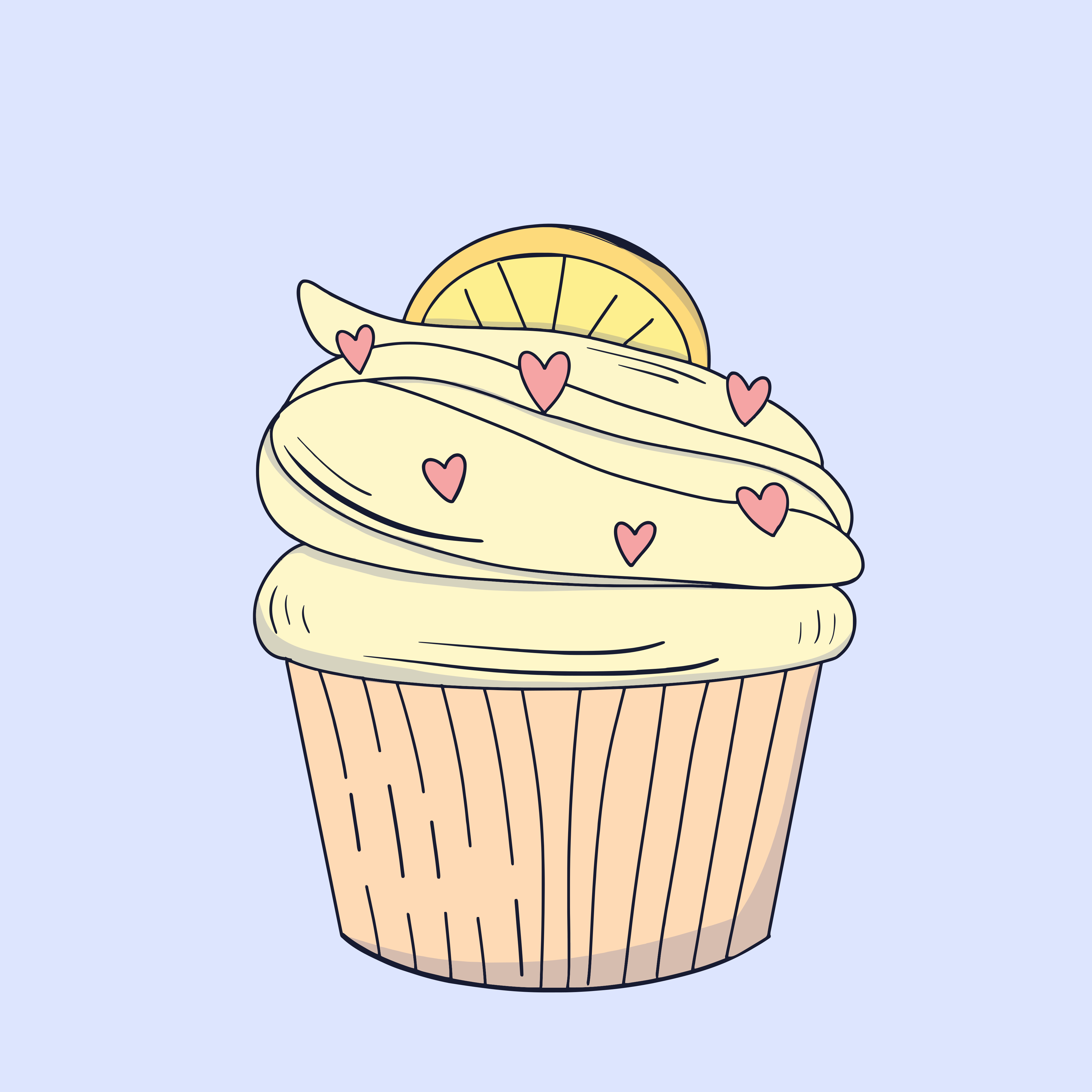 A cupcake with yellow frosting and hearts vector – Free Birthday Image ...