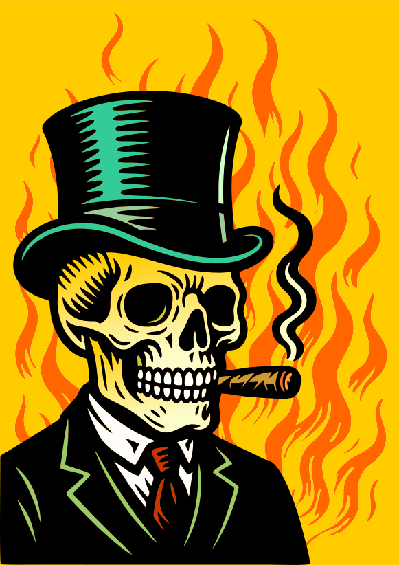 Skeleton in a top hat and suit smoking a cigar. vector – Free ...