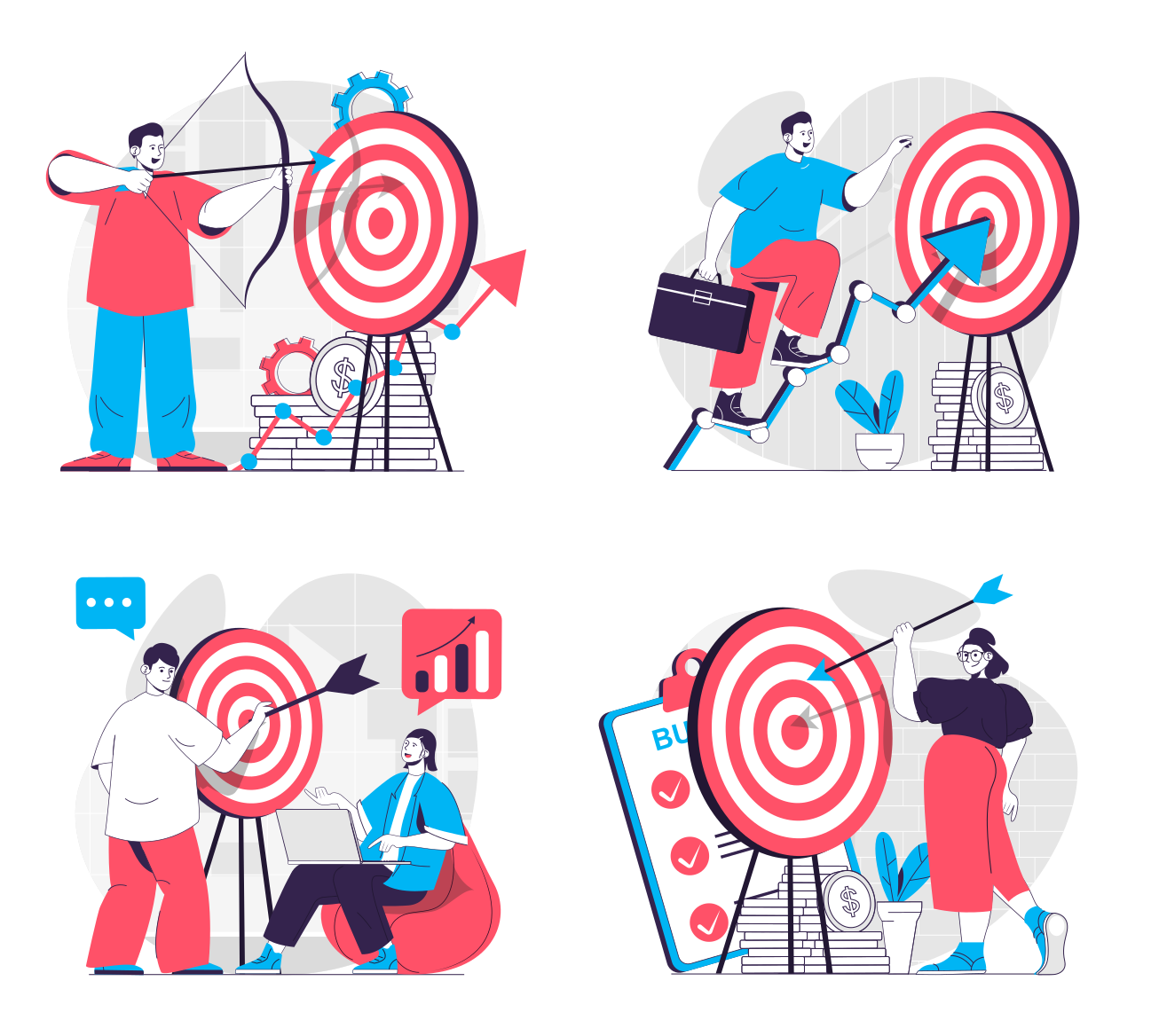 People aiming at targets with arrows and charts. vector – Free Business ...