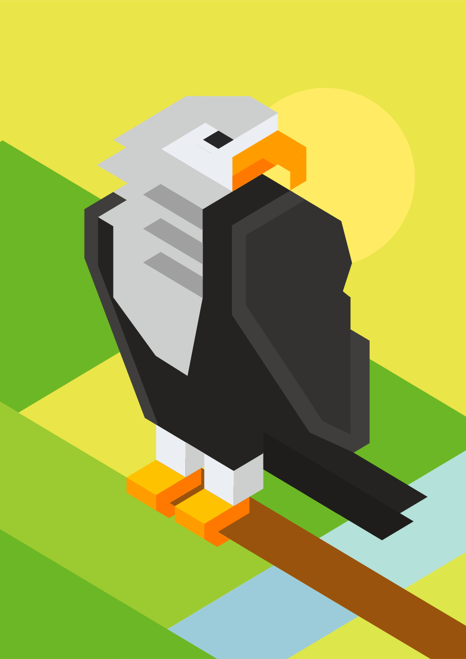 Aquila stilizzata appollaiata su un ramo con sole. vettoriale ...