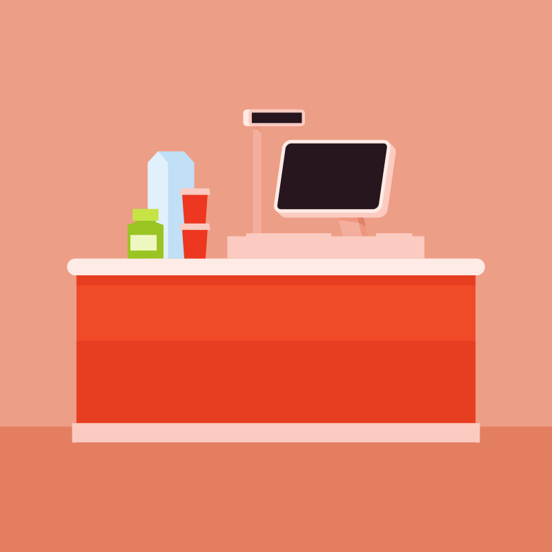 A checkout counter with a computer and products vector – Free Shopping ...