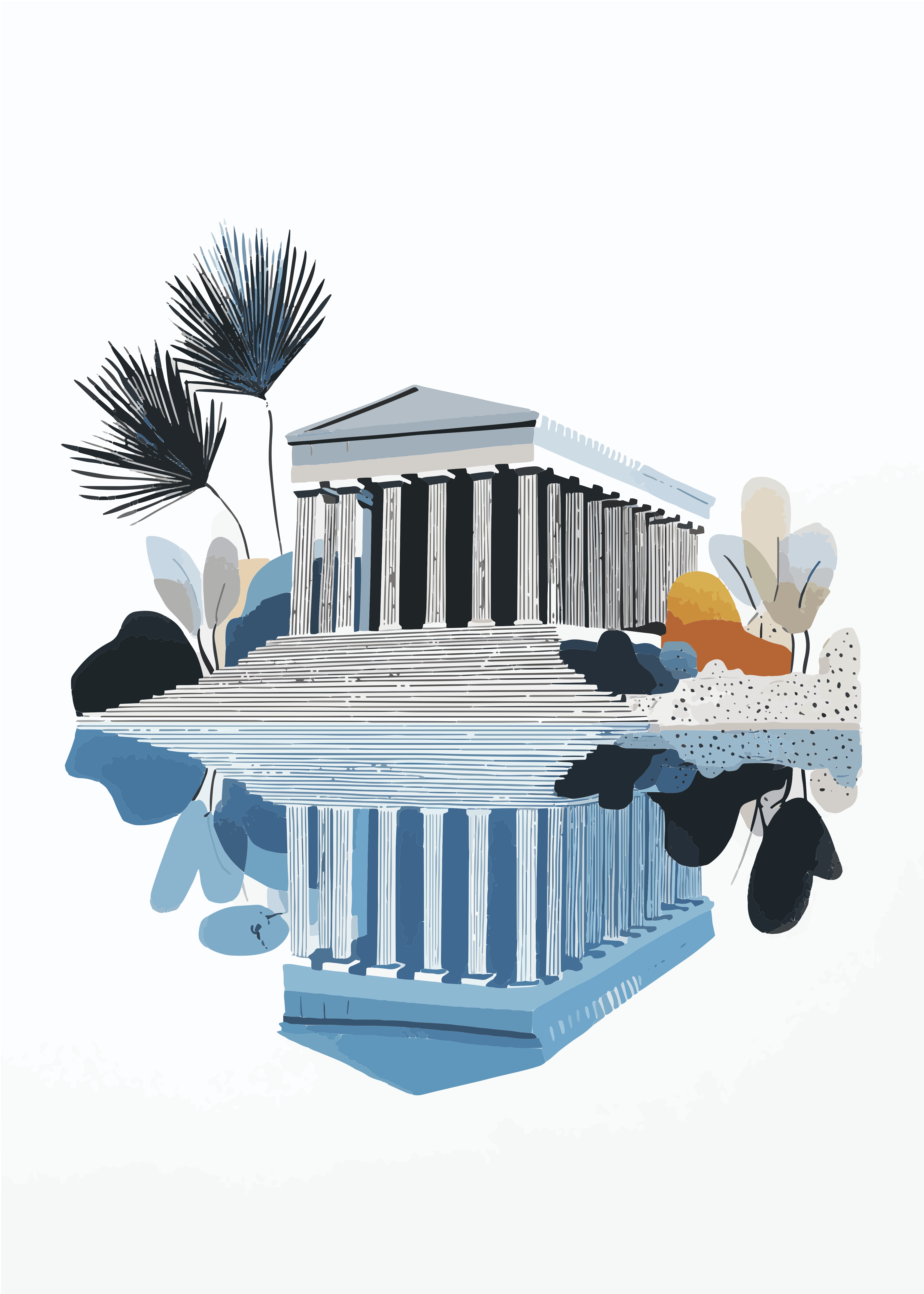 Ancient greek temple reflected in water with plants. vector – Free ...