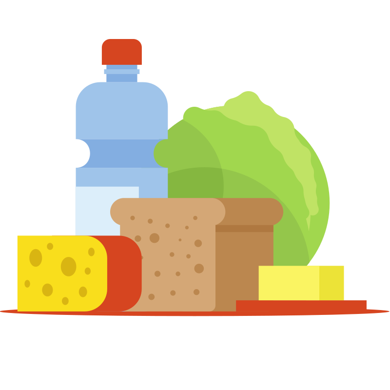 Bread, cheese, butter, cabbage, and water bottle. vector – Free ...