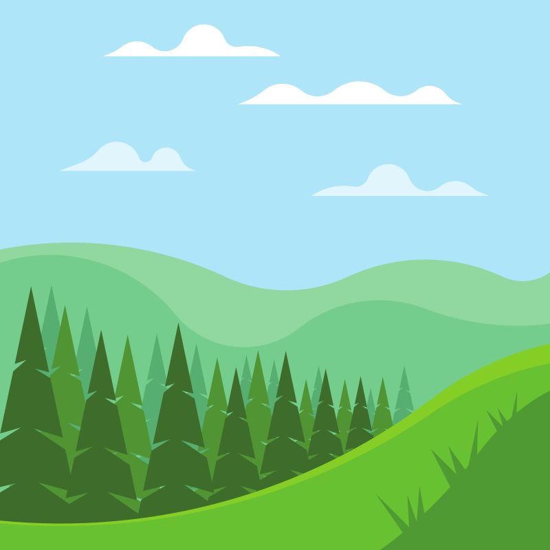 Green rolling hills with pine trees and clouds. vector – Free Blue sky ...