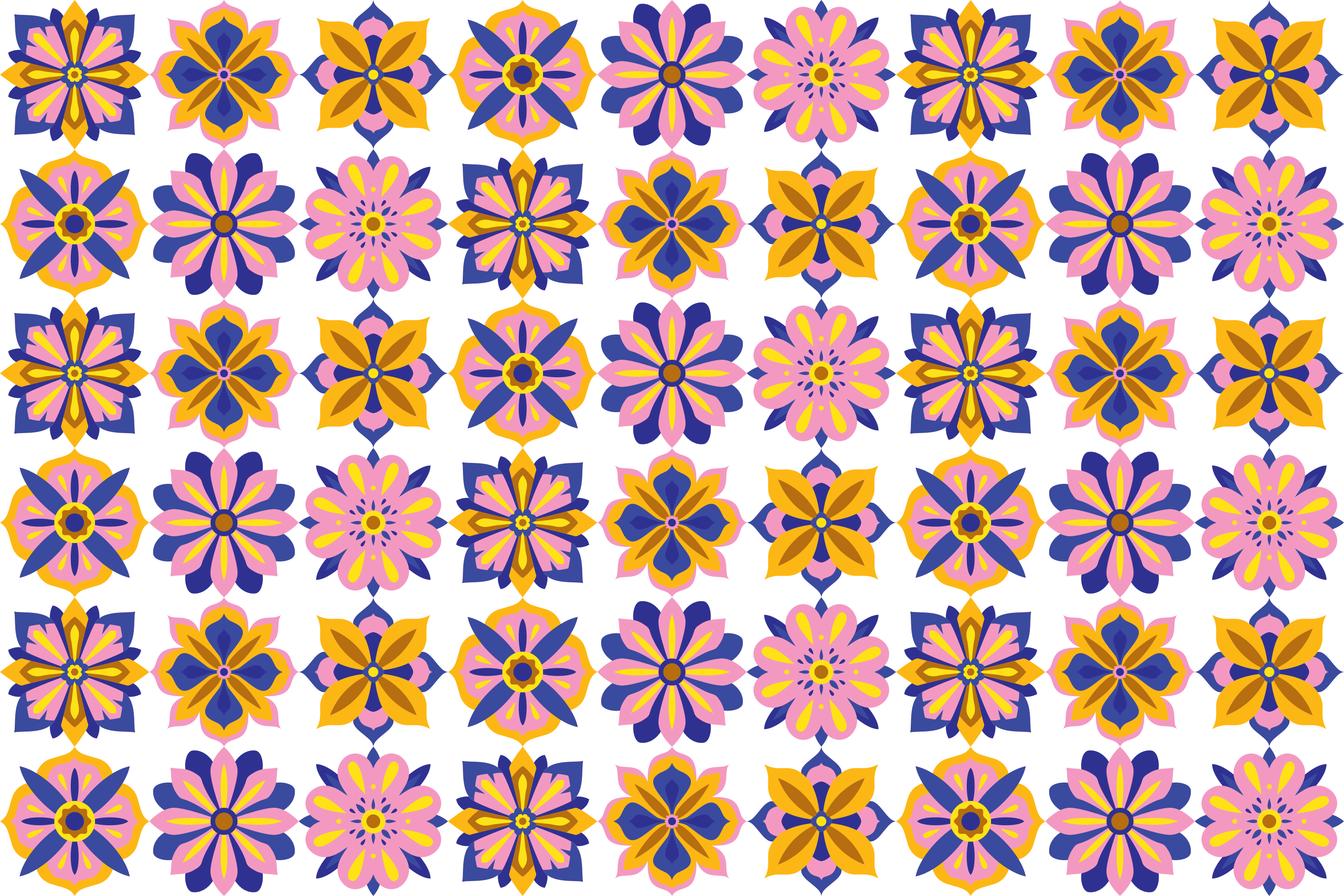 Vektor Pola berulang motif bunga merah muda, biru, dan emas. – Gambar ...