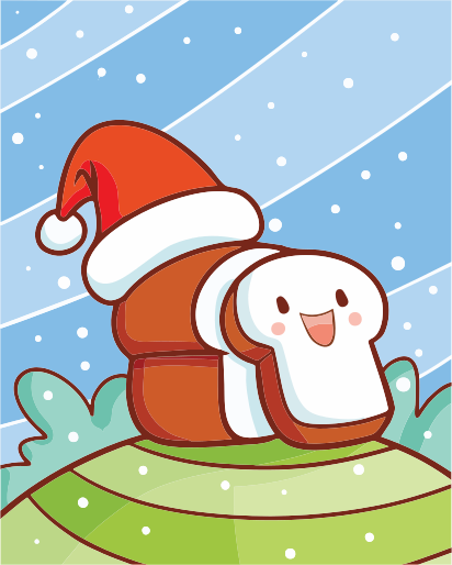 Cartoon bread character wearing santa hat on snowy hill vector – Free ...