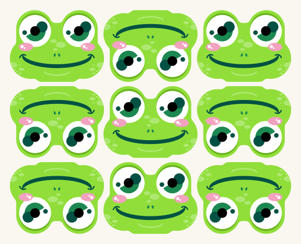 Nine cartoon green frog faces arranged in a grid. vector – Free Animal ...