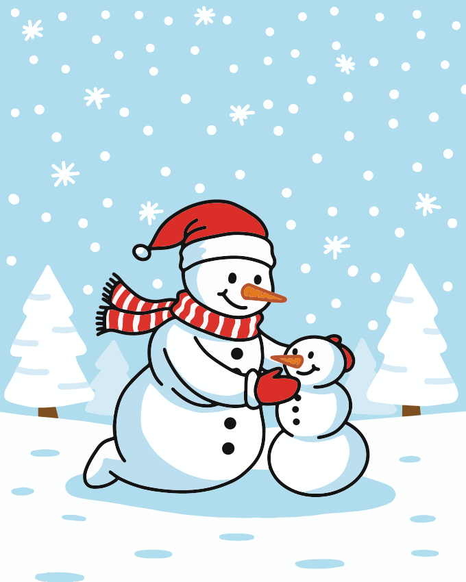 Two snowmen in a snowy forest setting. vector – Free Winter Image on ...