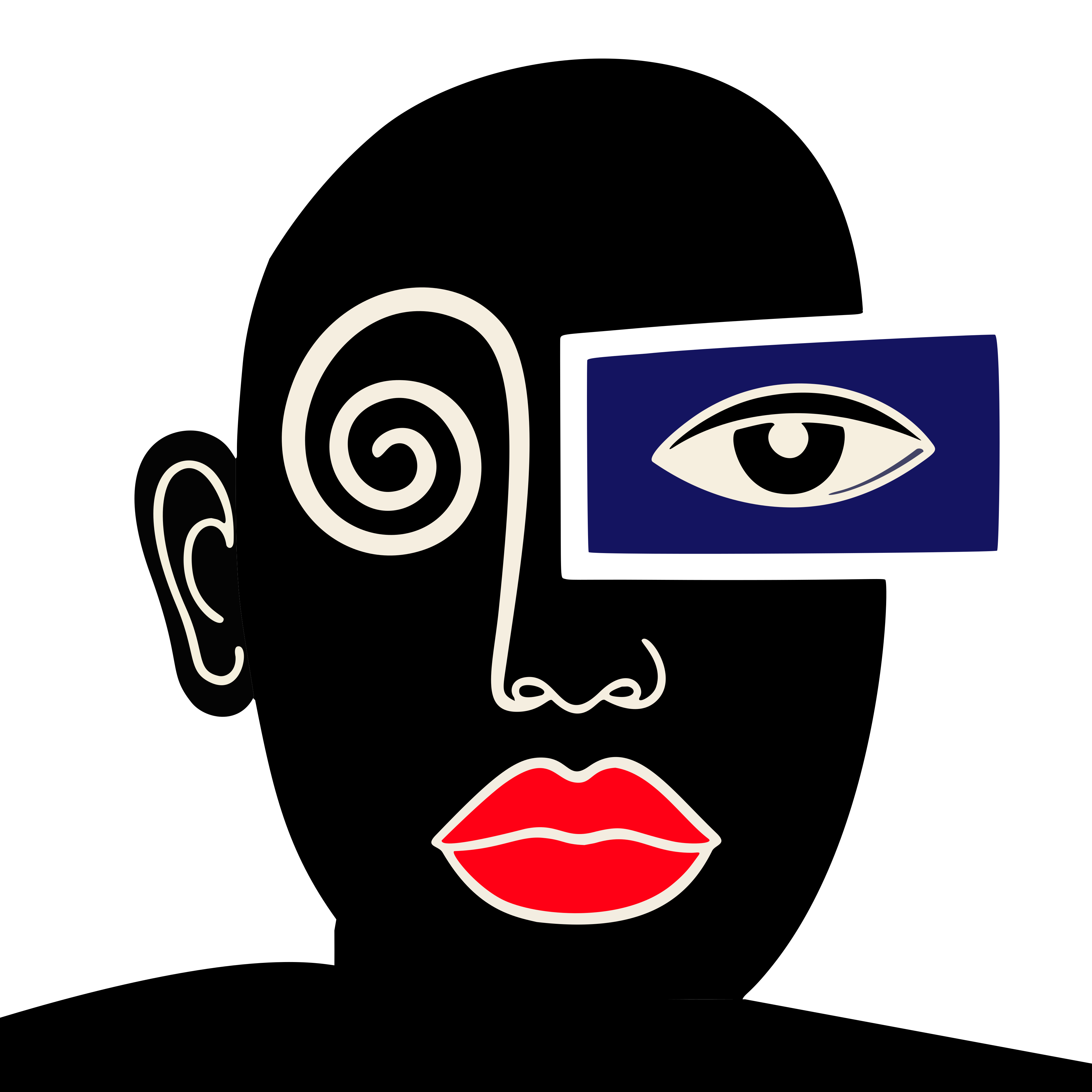 Vektor Wajah hitam abstrak dengan pusaran putih dan mata biru – Gambar ...