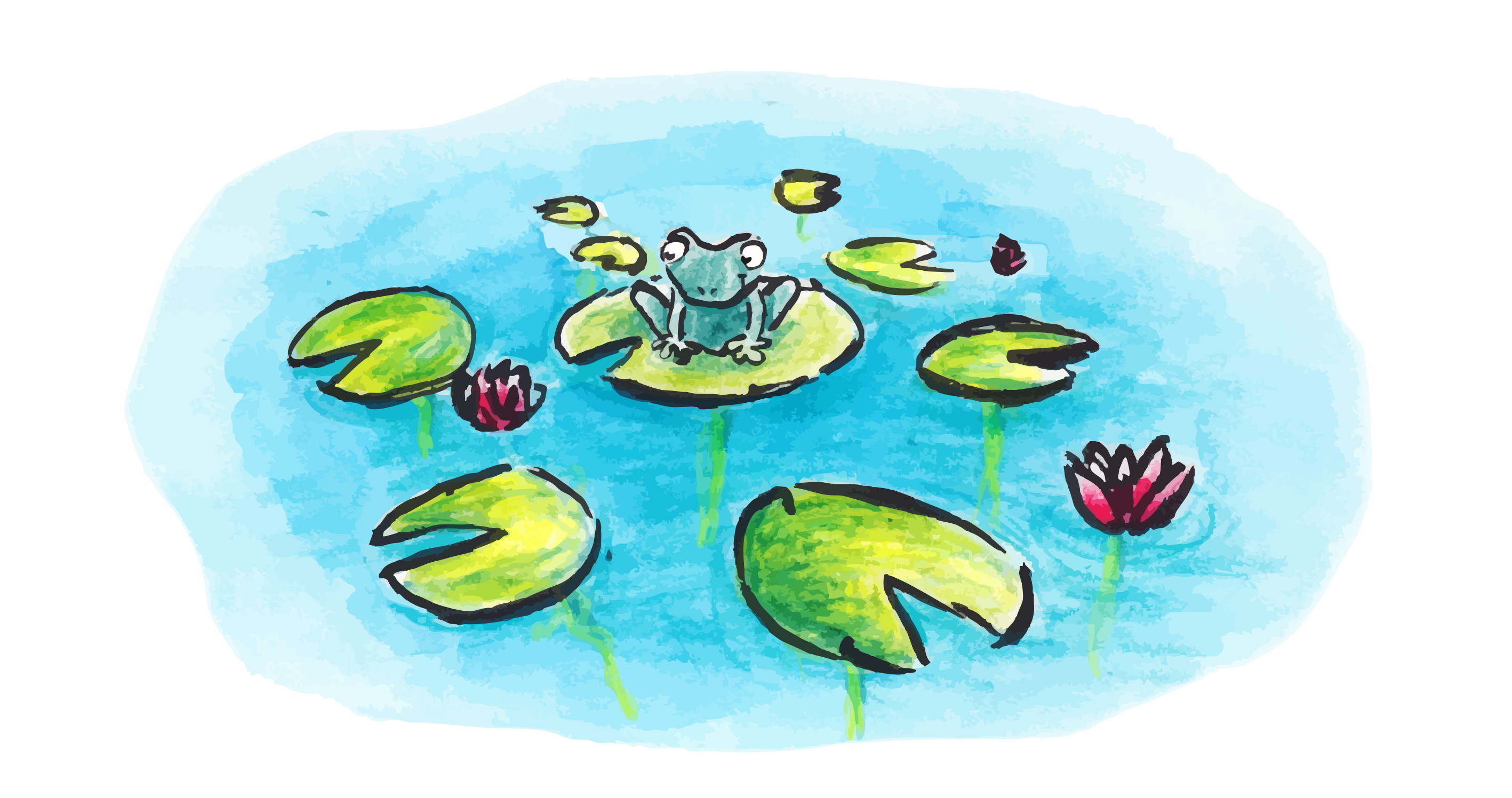 Vektor Seekor katak duduk di atas bunga bakung di kolam. – Gambar ...