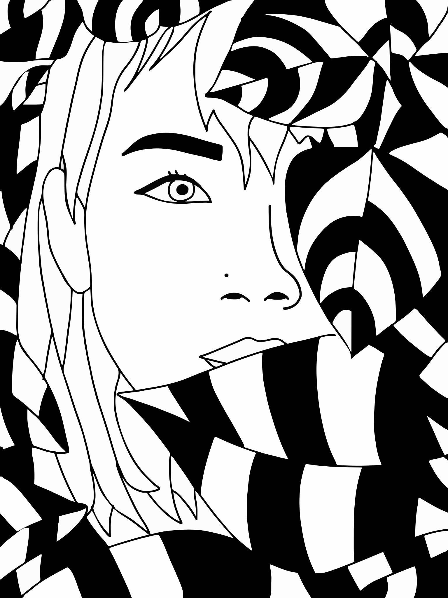 A woman's face emerging from abstract black and white patterns. vector ...