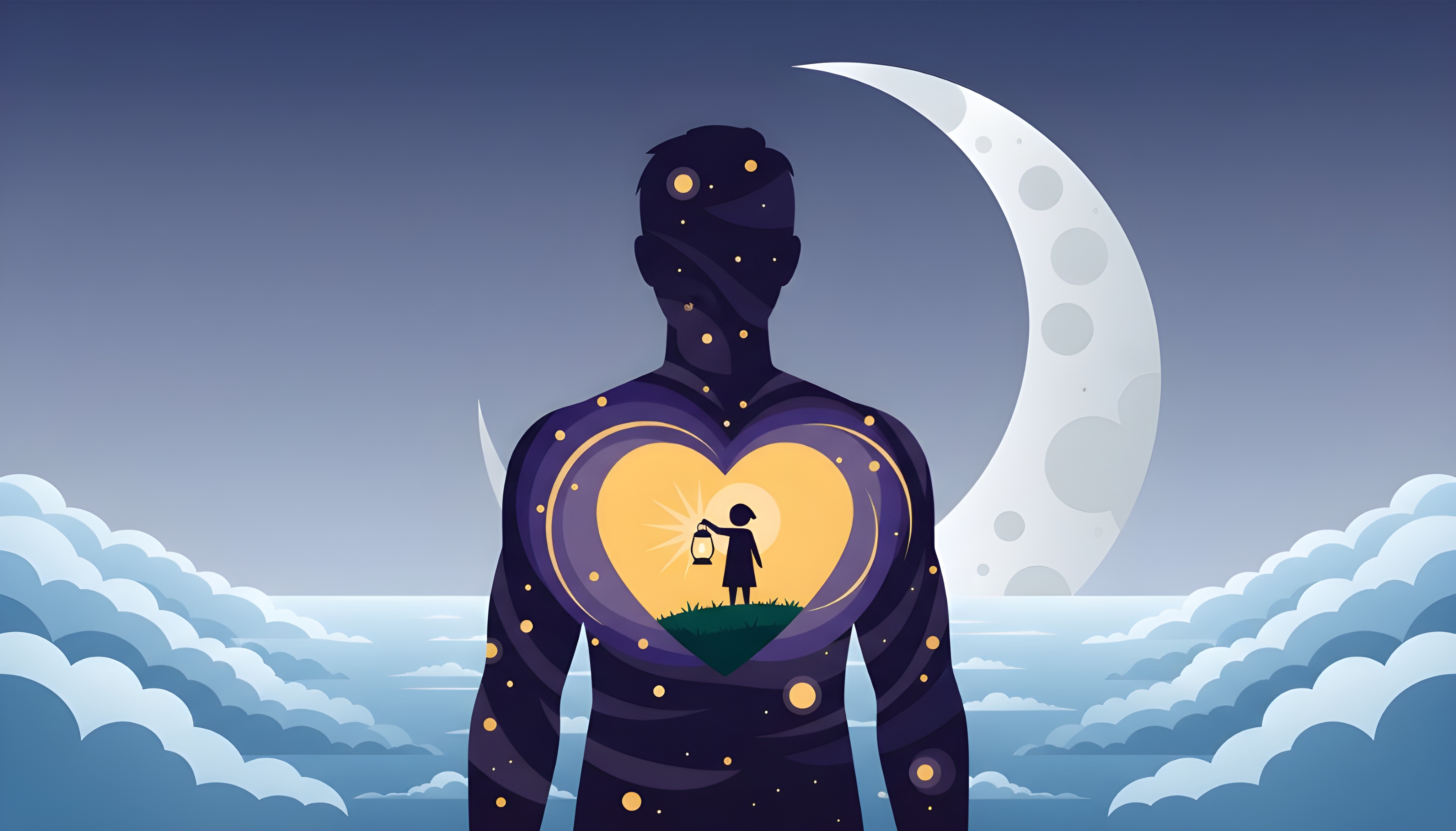 Vektor Siluet orang dengan hati dan bulan yang berbintang – Gambar ...