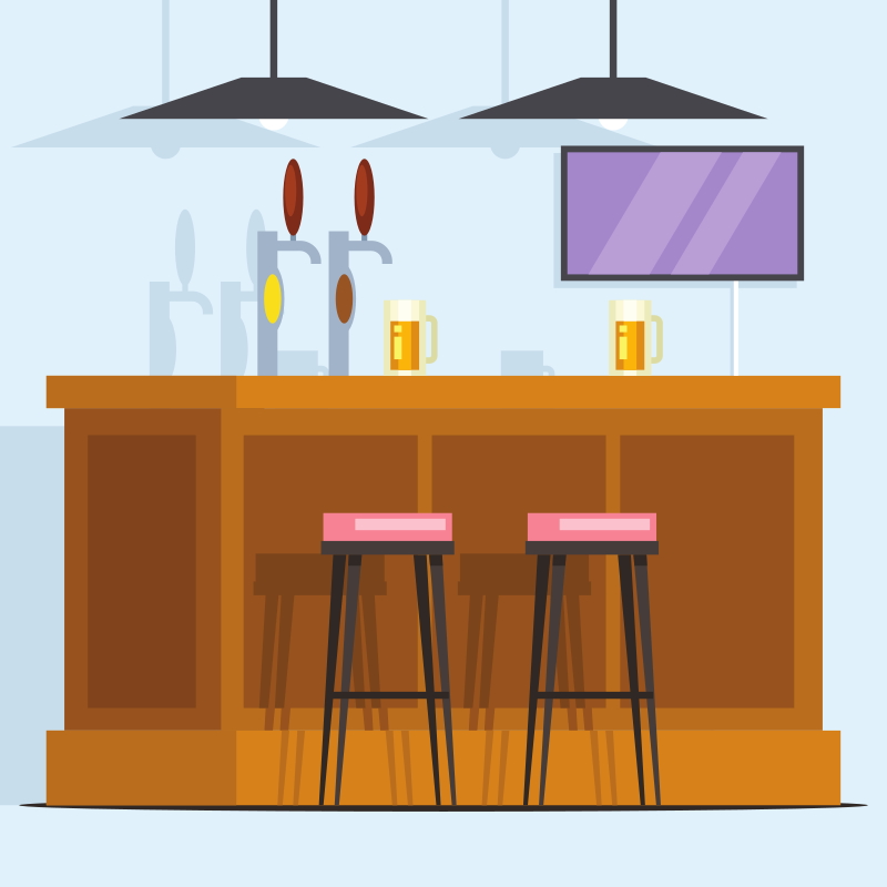 A bar counter with stools and beer mugs. vector – Free Drinks Image on ...