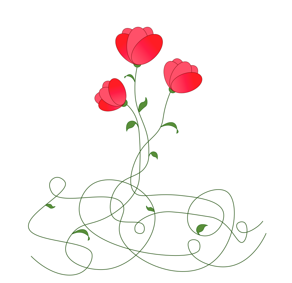 Three red flowers with swirling stems and leaves vector – Free Flower ...