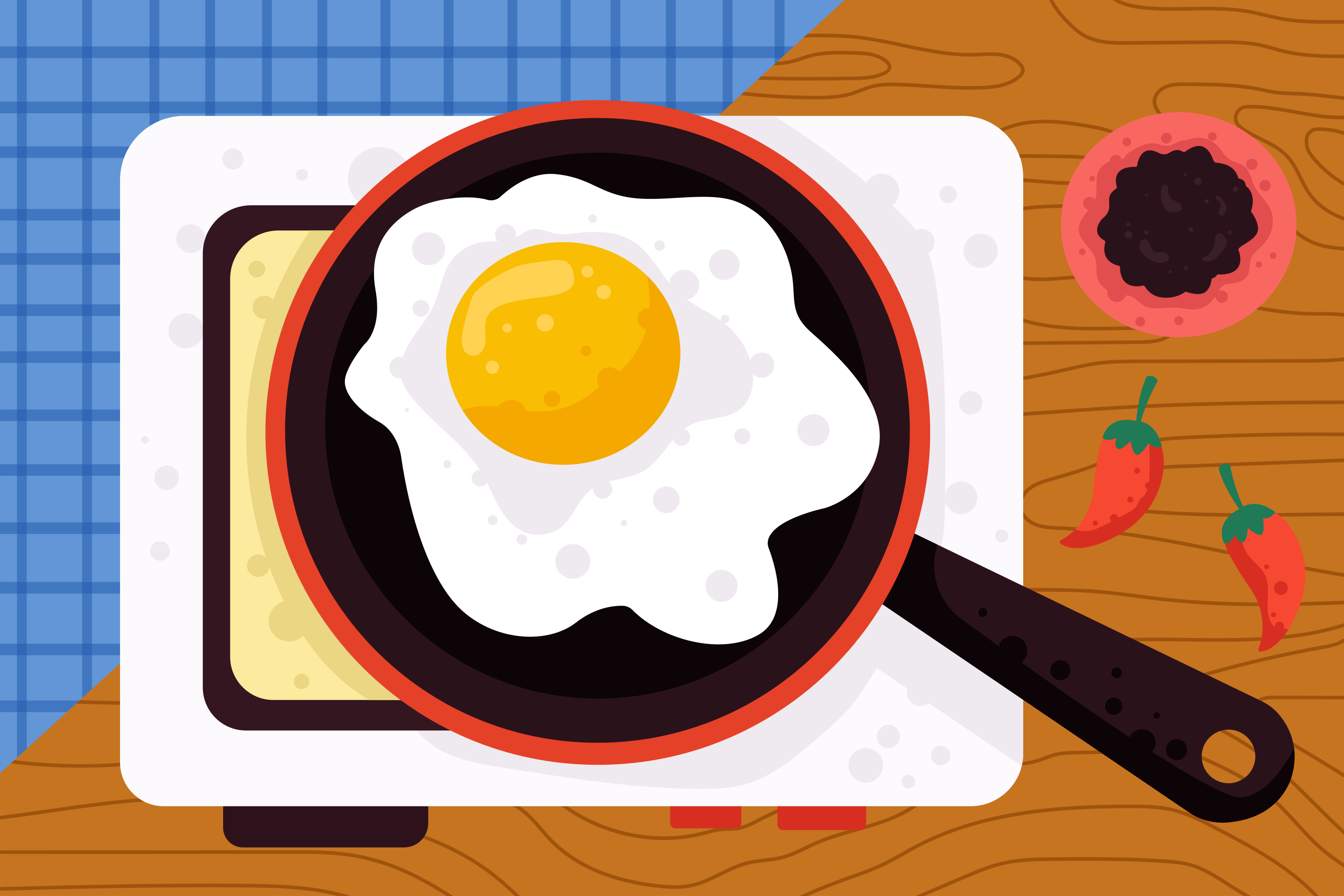 Fried egg cooking in a pan with chili peppers. vector – Free Food Image ...
