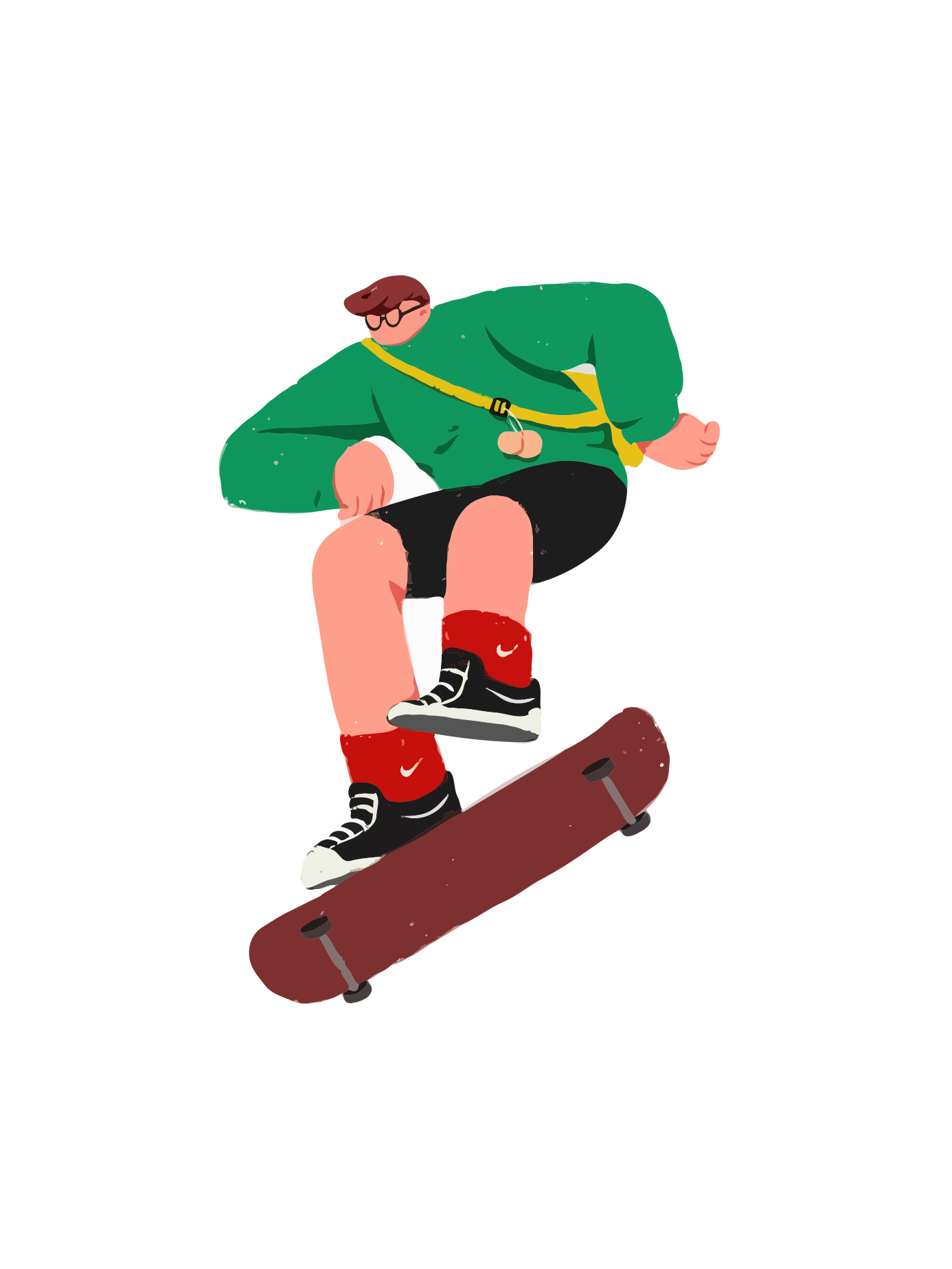 Cartoon person skateboarding in a green shirt and black shorts. vector ...