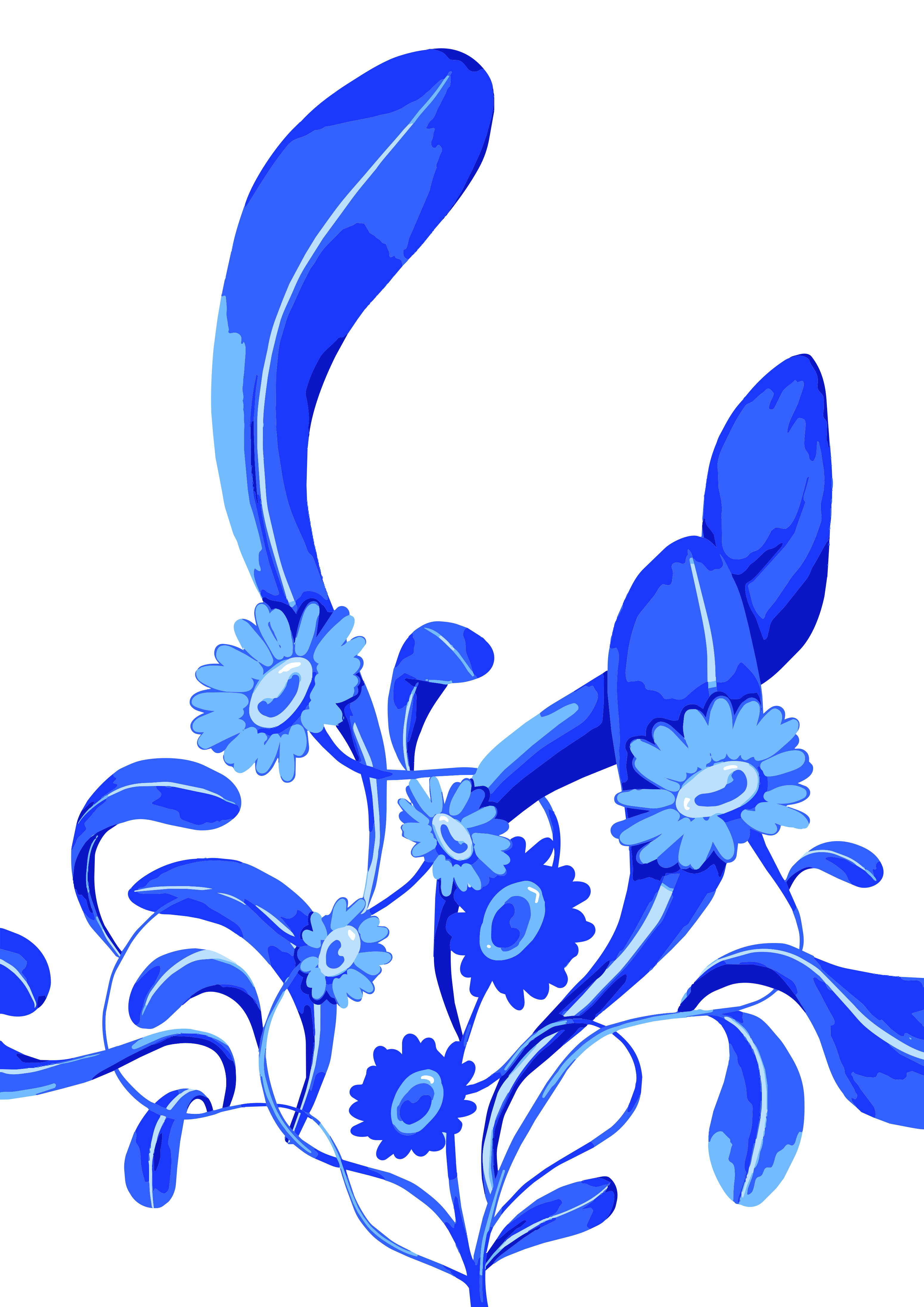 Blue flowers and leaves on a white background vector – Free Flower ...